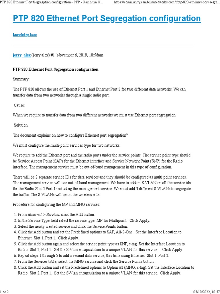 PTP 820 Ethernet Port Segregation Configuration - PTP - Cambium ...
