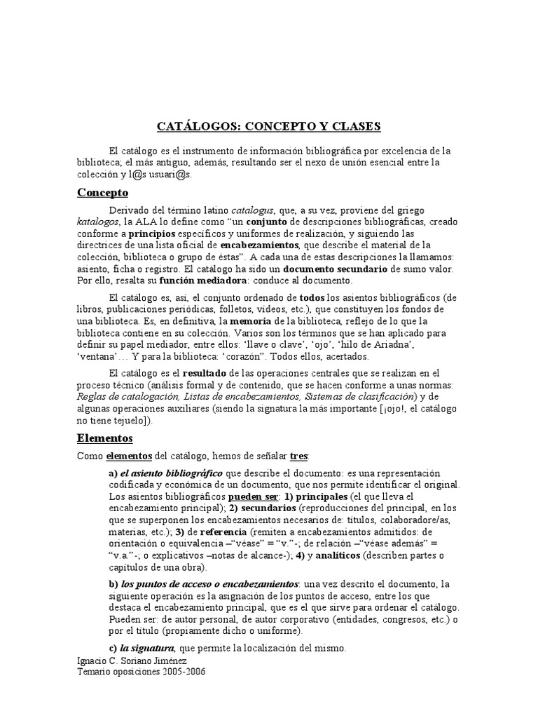 Catálogos Concepto Clases 1 | PDF | Bibliotecas | Internet