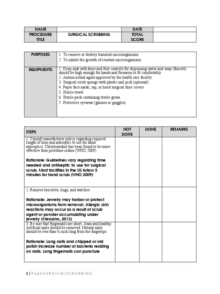 Surgical Scrubbing, Closed Gloving and Gowning | PDF | Nail (Anatomy ...