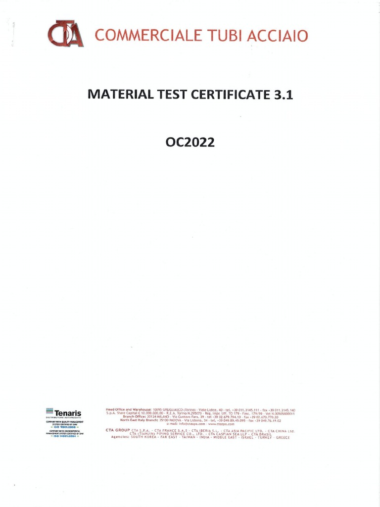 Material Test Certificate | PDF