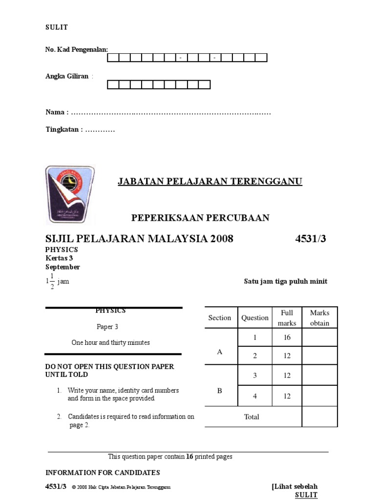 Phy p3 Trialspm Terengganu 08 | PDF