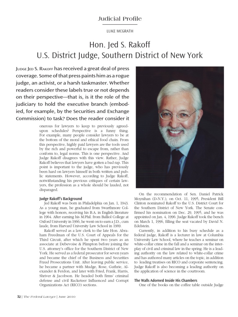 Rakoff Profile | PDF | Law Clerk | Lawyer