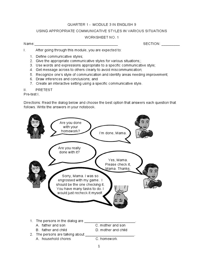 Q1 M3 Worksheet Communicativestyles Pdf Communication Crimes