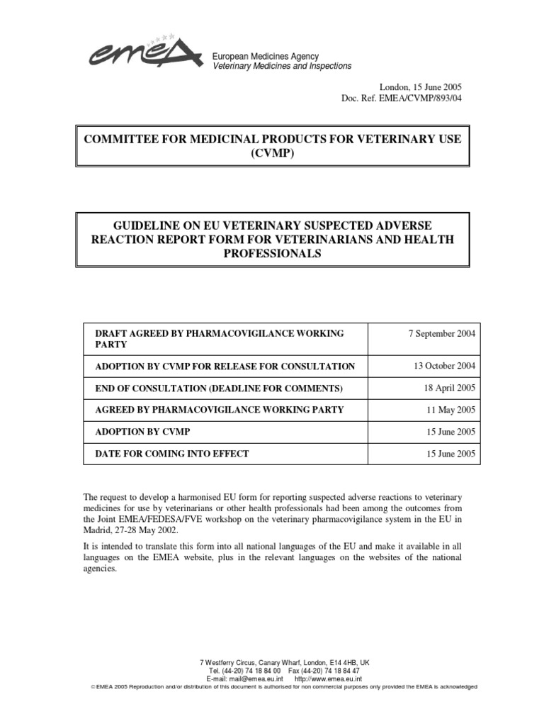 Guideline Eu Veterinary Suspected Adverse Reaction Report Form ...