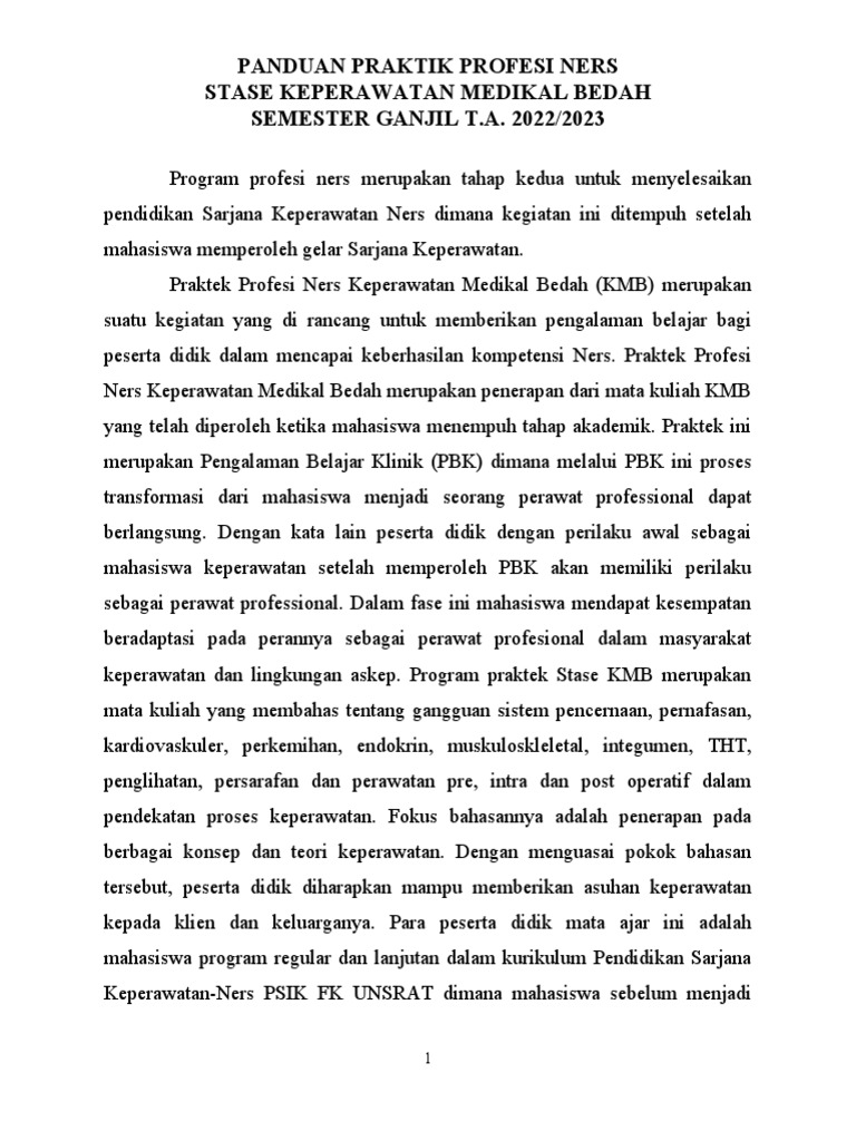 Panduan Praktik Profesi Ners KMB 2022-1 | PDF | Pengembangan Diri | Sains & Matematika