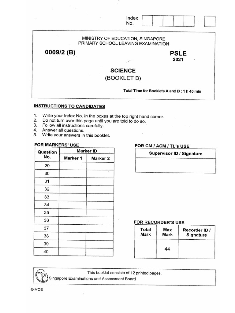 PSLE Science 2021 Booklet B | PDF
