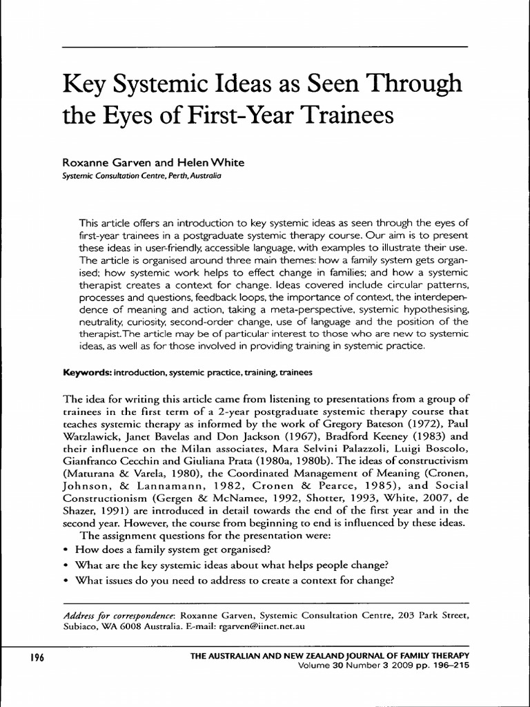 Key Systemic Ideas As Seen Through The Eyes of First-Year Trainees | PDF