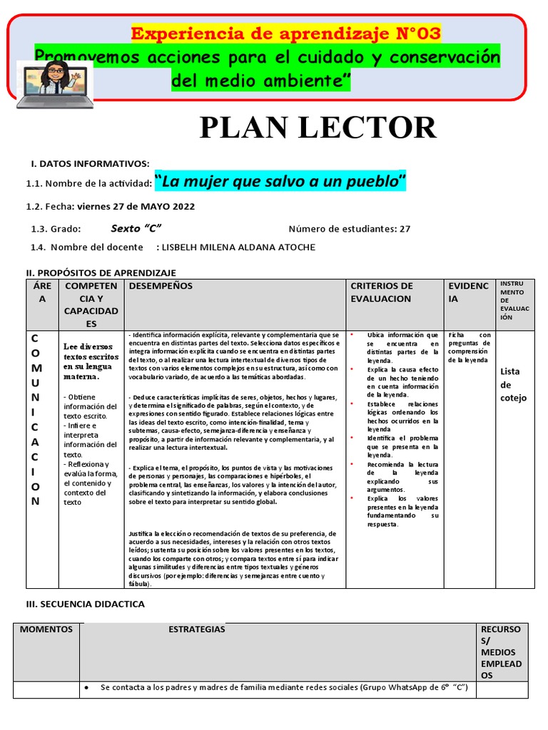 SESIÓN 5 La Mujer Que Salvó Al Pueblo (Plan Lector) 1 | PDF | Evaluación | Información