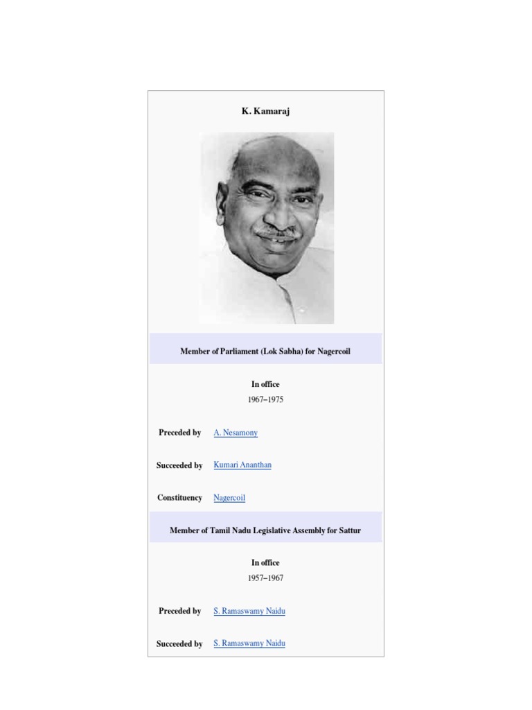 K.kamaraj A Legend | PDF | Indian Independence Movement | Politics Of India