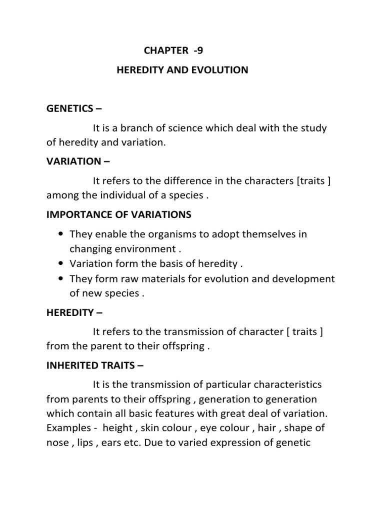 Heredity and Evolution Notes for Class 10 | PDF | Heredity | Dominance ...