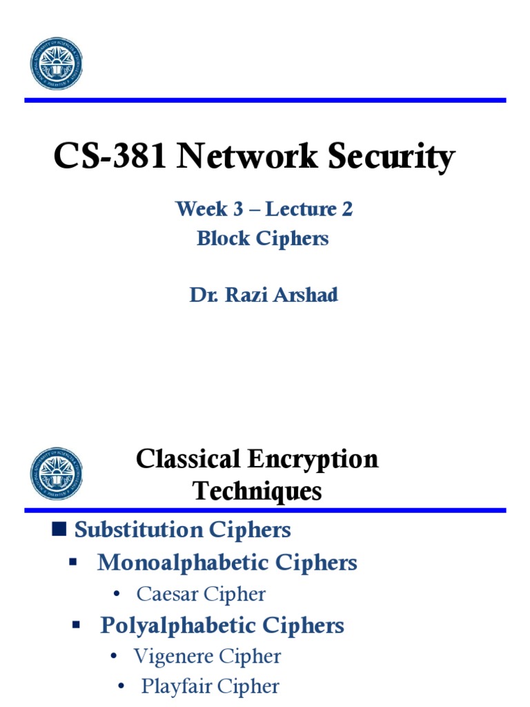 Week 3 - Lecture 2 | PDF | Cipher | Cryptography