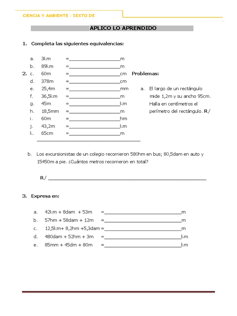 Ejercicios de Conversiones de Longitud | PDF