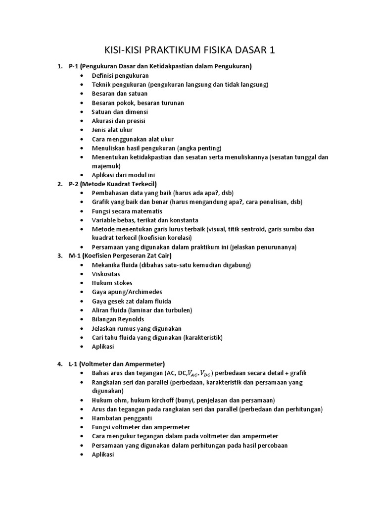 Kisi-Kisi Bahan Modul Lama Praktikum Fisdas 1 | PDF | Metode & Bahan Ajar
