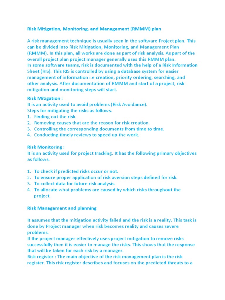 Risk Management Plan (RMMM | PDF | Risk | Risk Management