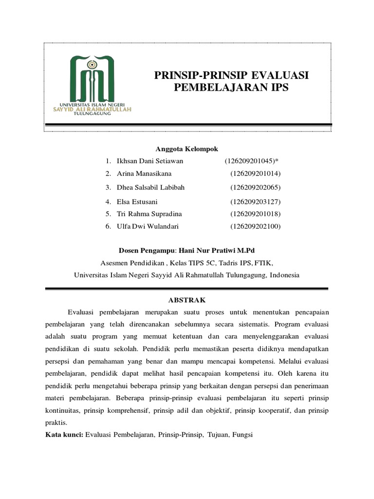Prinsip-Prinsip Evaluasi Pembelajaran IPS | PDF