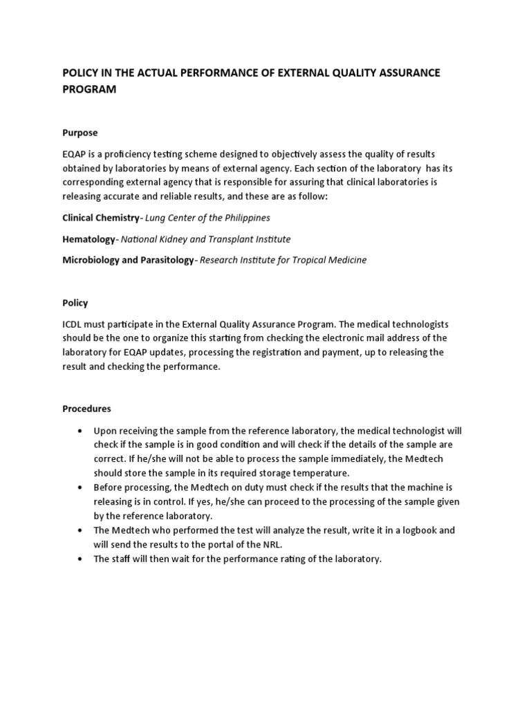 Policy in The Actual Performance of External Quality Assurance Program ...