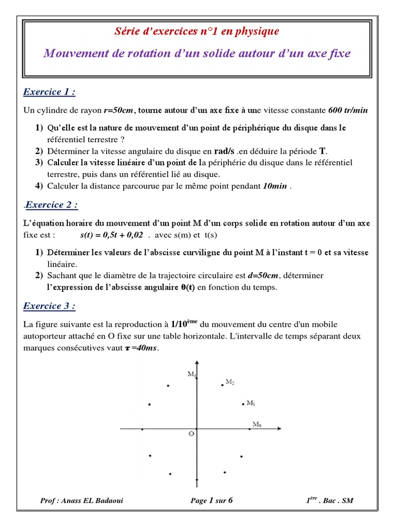 Exercices de rotation pour 1ère Bac SM | PDF | Rotation | Courroie