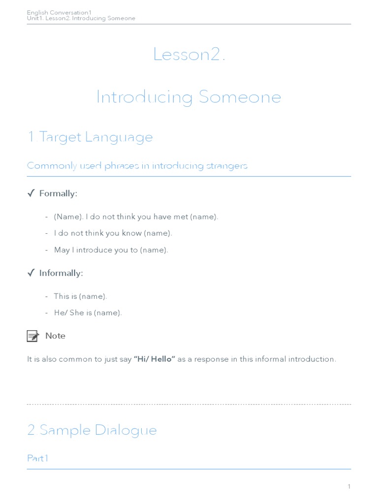 English Conversation1 Unit1 Lesson2 | PDF | English Language | Verb