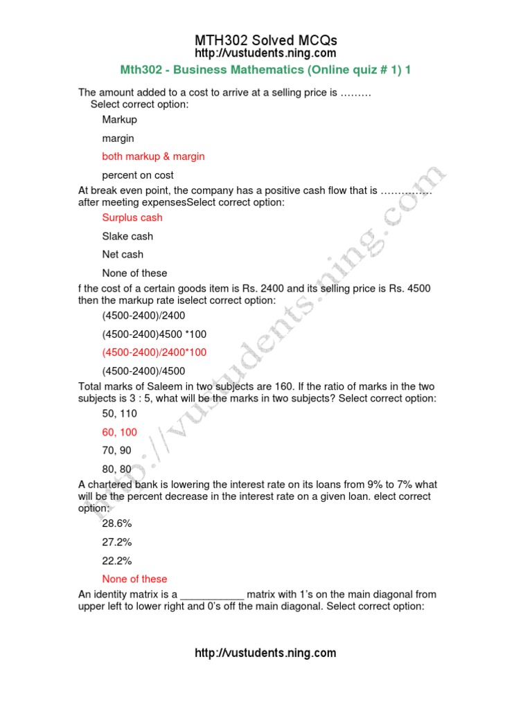 MTH302 Solved MCQs Alotof Solved MCQsof MTH302 Inonef | PDF | Correlation And Dependence ...