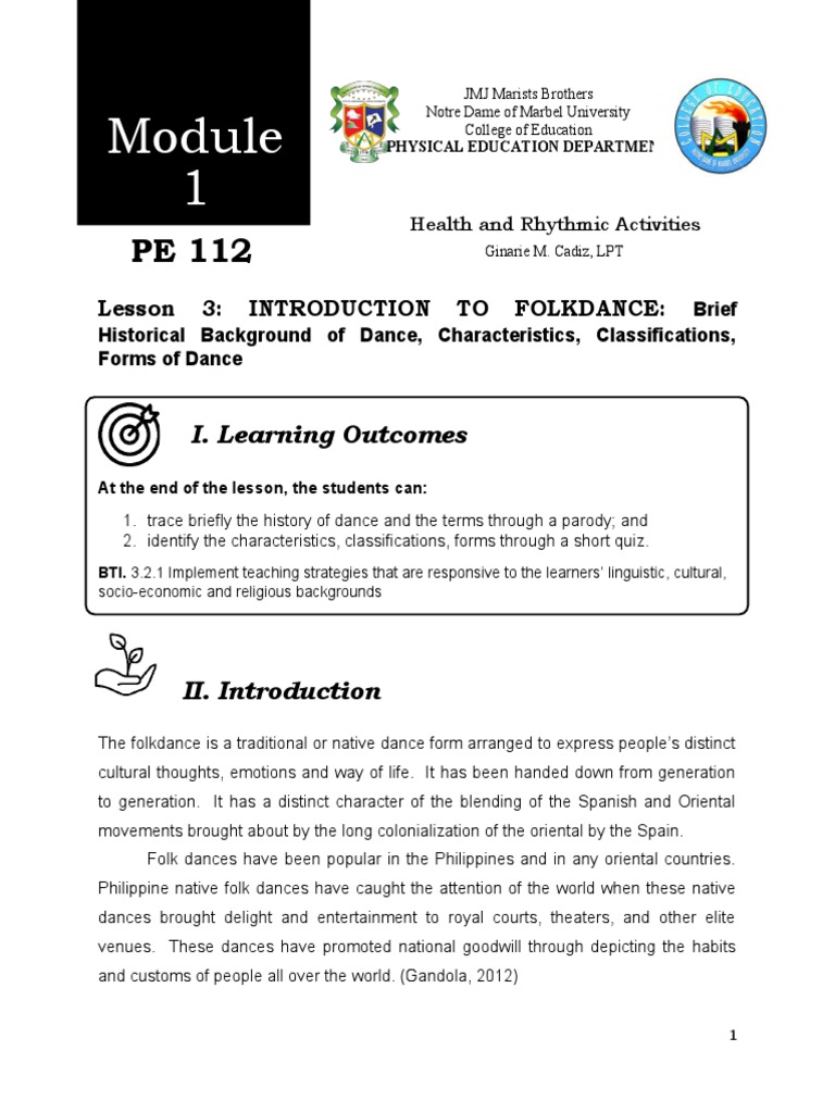 Lesson 3 - Introduction To Folkdance | PDF | Dances | Ballet
