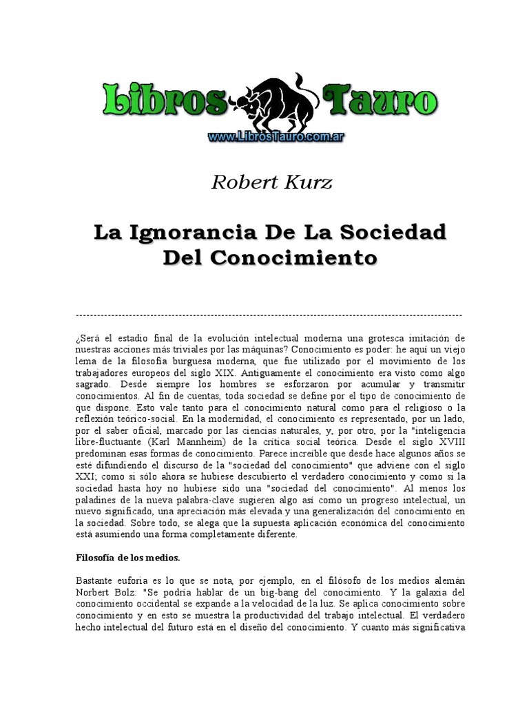 Kurz, Robert - La Ignorancia de La Sociedad Del Conocimiento | PDF ...