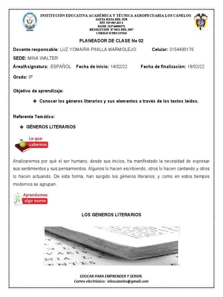 GUIA DE APRENDIZAJE ESPAÑOL (6°) 2 (Géneros Literarios) | PDF | Prosa ...