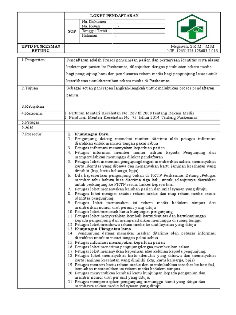 Sop Loket Pendaftaran | PDF