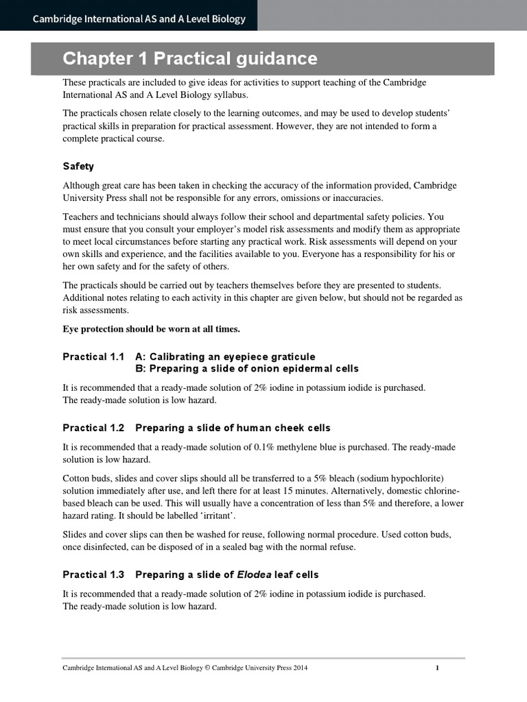 Practical Book Cambridge International As and A Level Biology | PDF