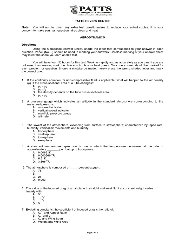 MOCK EXAM - Aerodynamics 2017 | PDF | Fluid Dynamics | Drag (Physics)