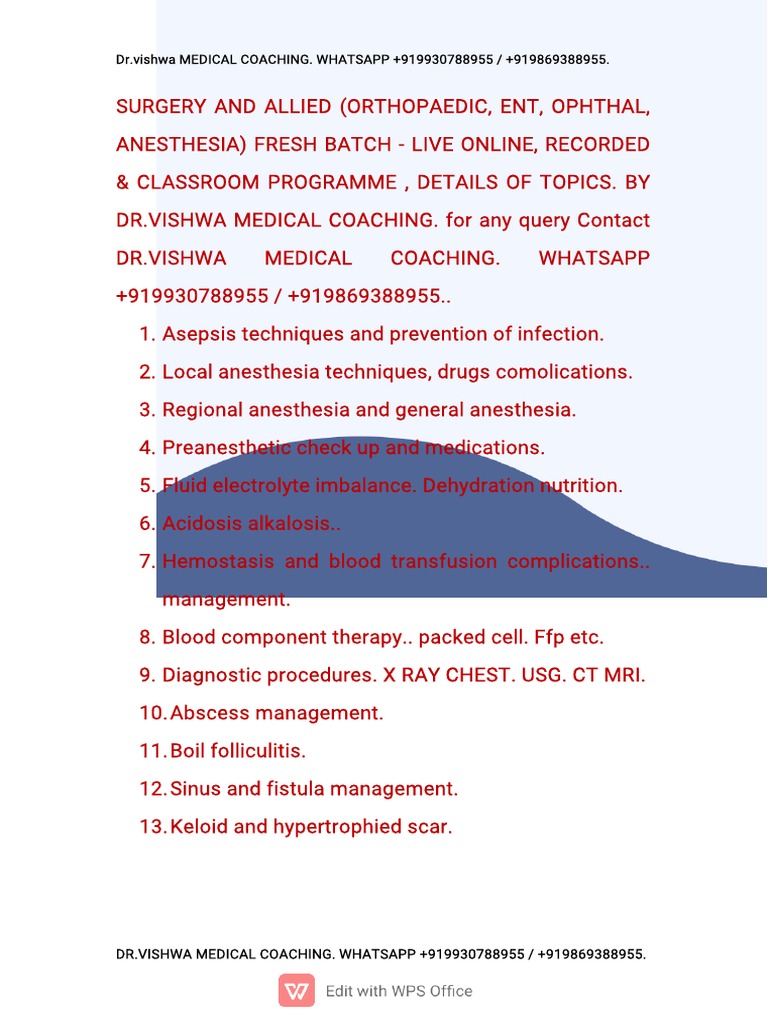 Surgery & Allied Ortho, Ent, Ophthal & Anesthesia Topics by Dr Vishwa ...