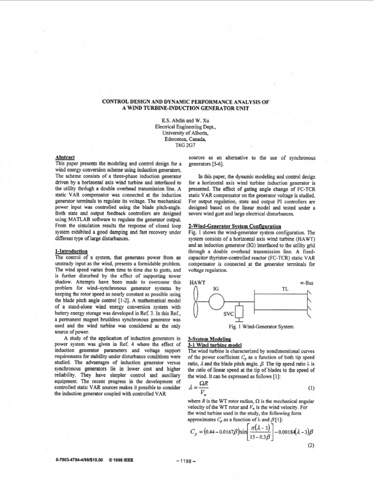 Control Design and Dynamic Performance Analysis of A Wind Turbin | PDF ... Control Design and Dynamic Performance Analysis of A Wind Turbin | PDF ...