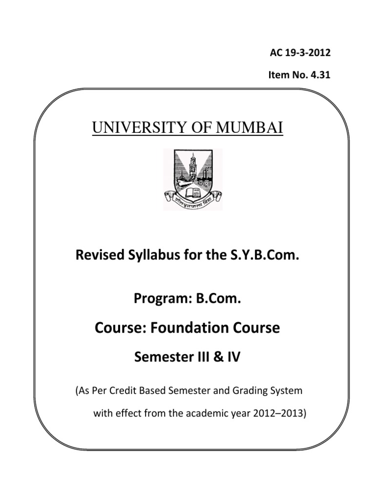 University of Mumbai: Course: Foundation Course | PDF | Graduate Record ...