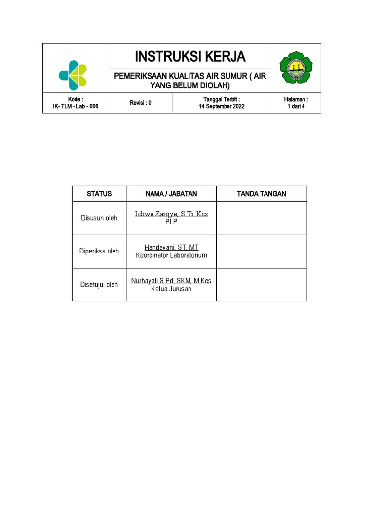 Instruksi Kerja - MPN AIR BELUM OLAH | PDF