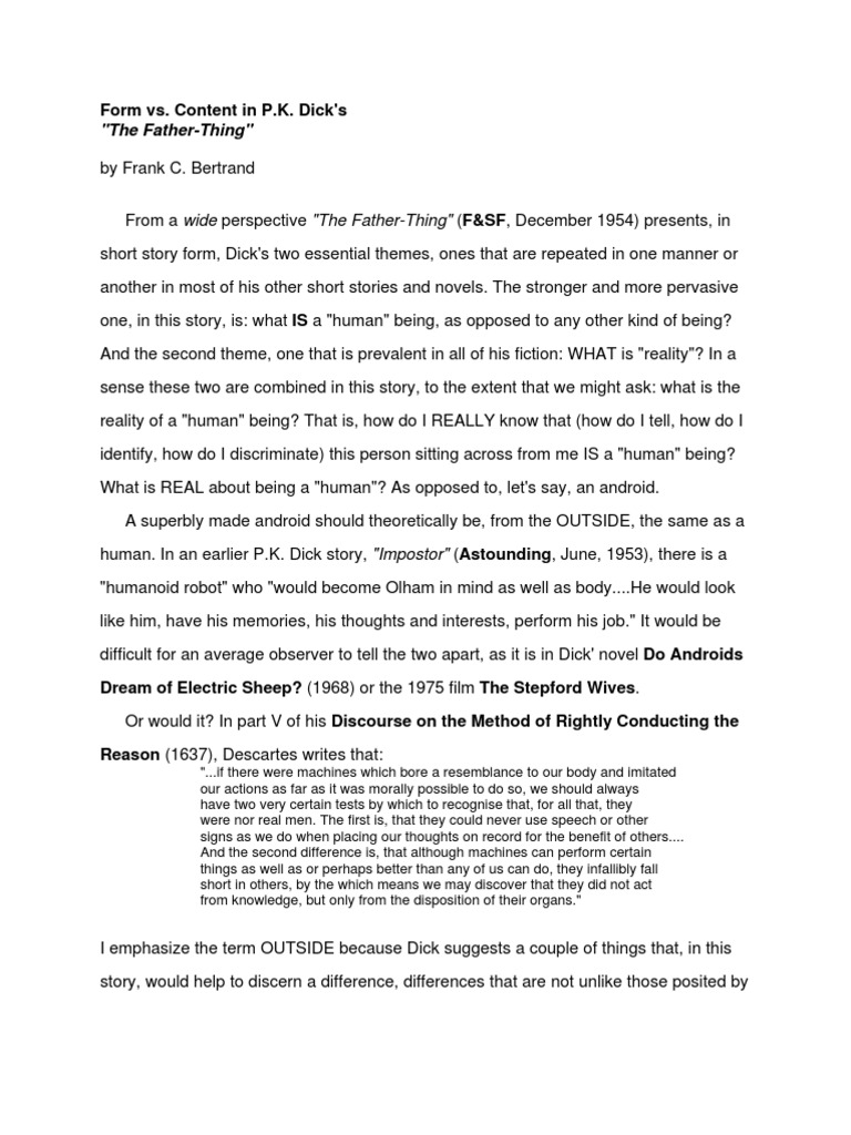 Form Vs Content in P.K. Dick's The Father Thing | PDF | Substance ...