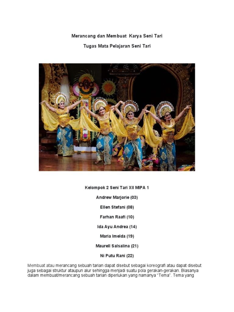 Merancang Dan Membuat Karya Seni Tari Tugas Mata Pelajaran Seni Tari | PDF