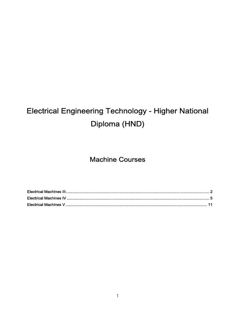 Electrical Engineering Technology Higher National Diploma HND Machine ...