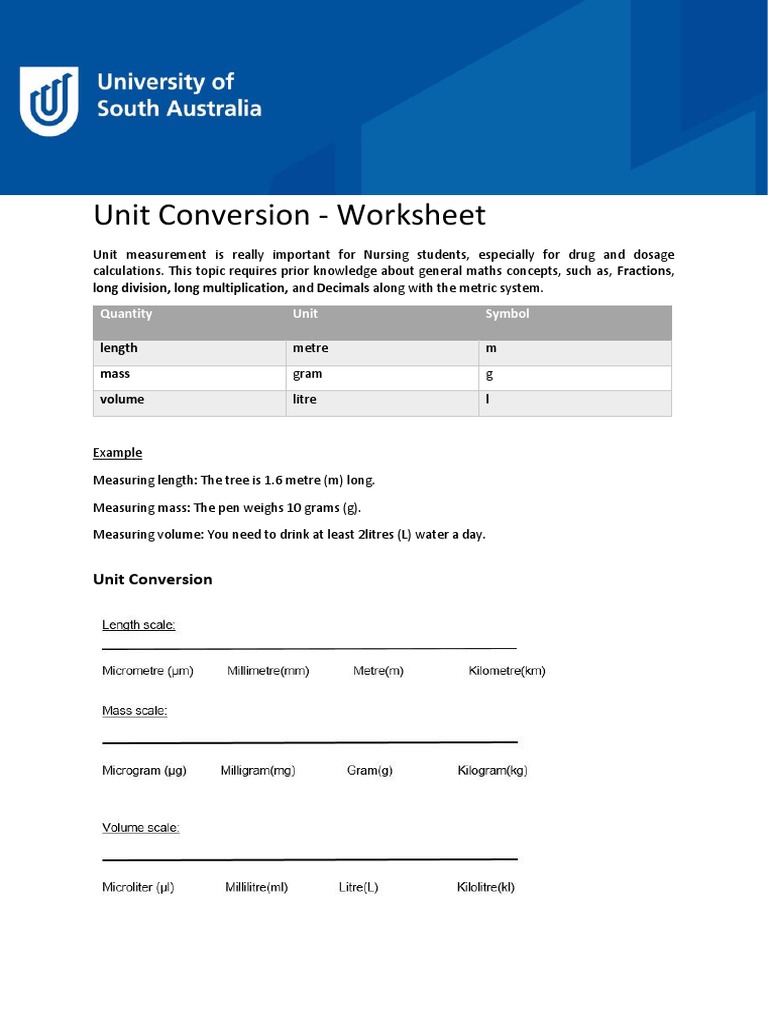 Maths For Midwifery and Nursing Unit Conversion - Worksheet | PDF