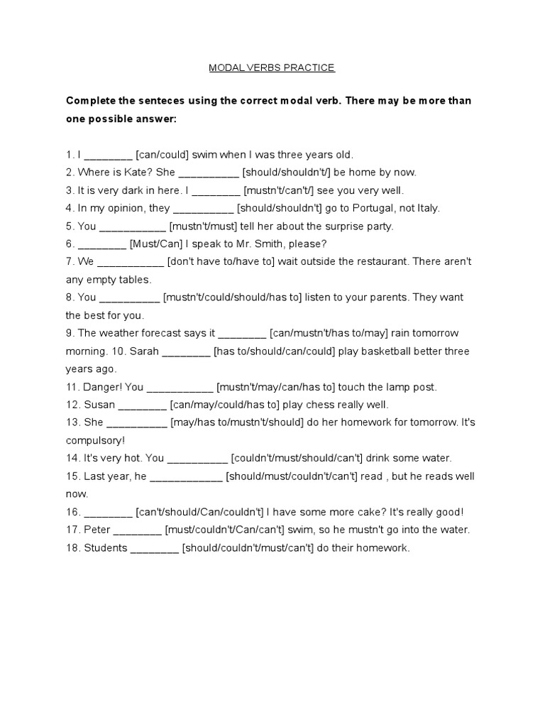 Modal verbs practice | PDF