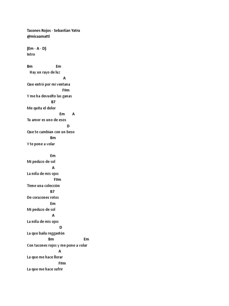 Tacones Rojos - Sebastian Yatra (Mica Amatti Tablatura Ukelele) | PDF