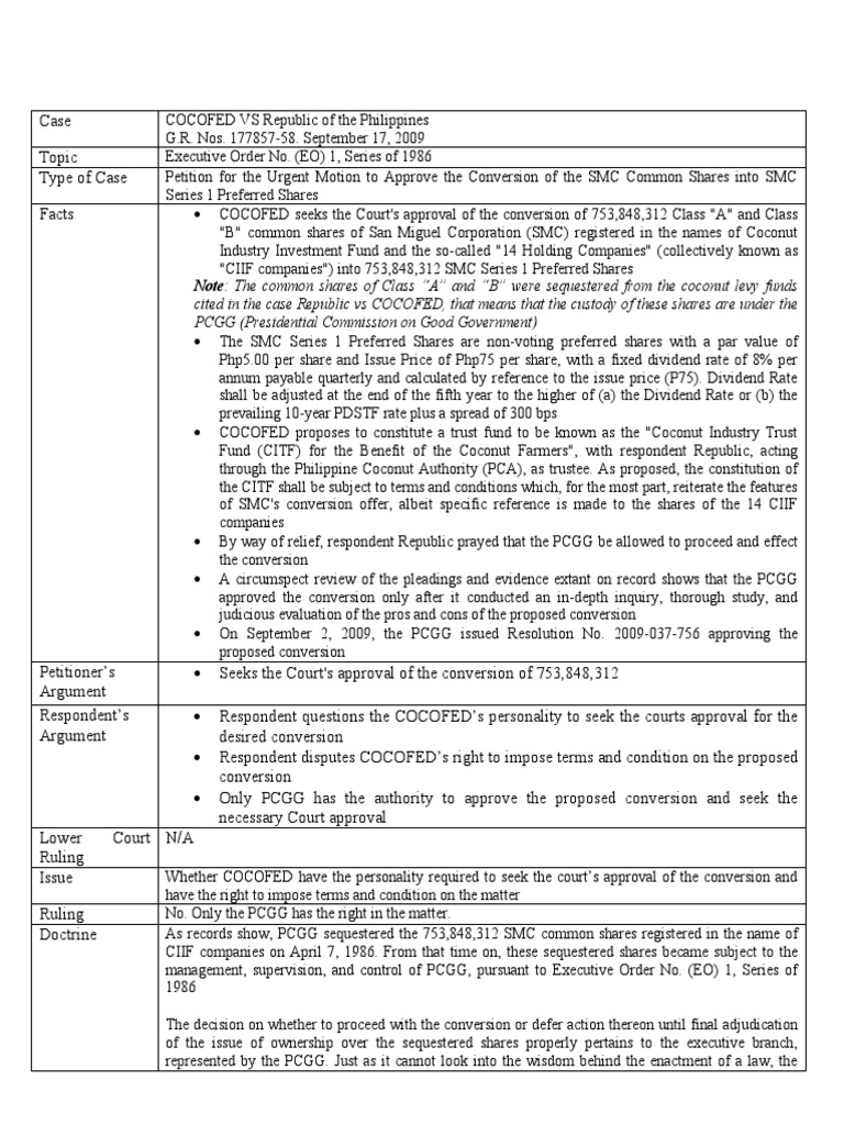 Case Digest Template - COCOFED VS RP | PDF