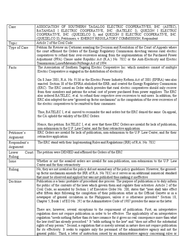 Case Digest Template - ASSOC VS ENERGY | PDF