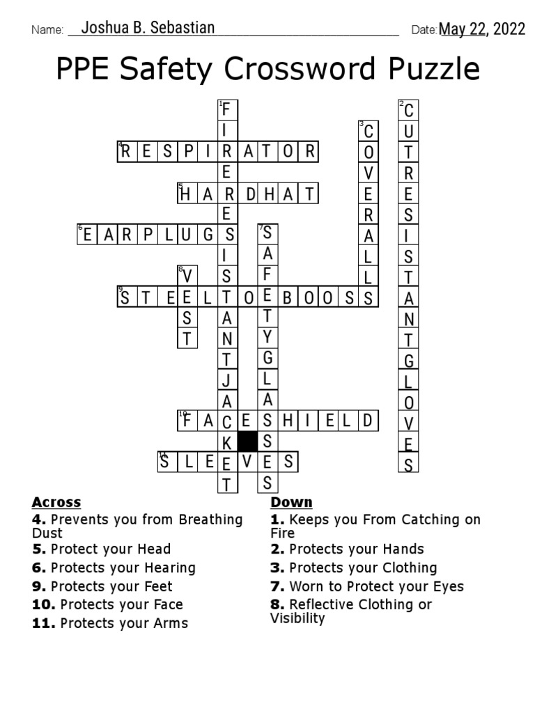 PPE Safety Crossword Puzzle 38a60 61633d5b | PDF