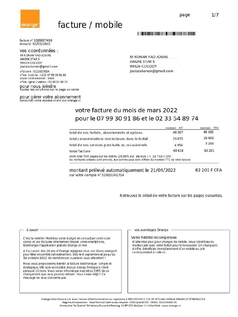 Facture Orange 2022 | PDF