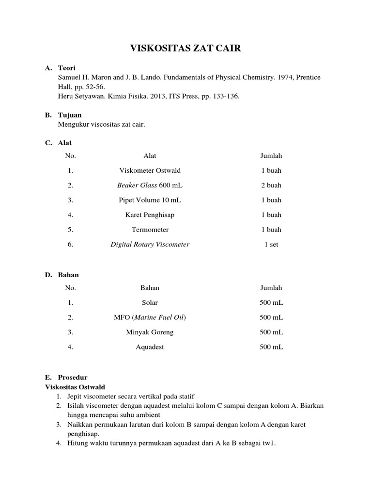 Viskositas Zat Cair | PDF