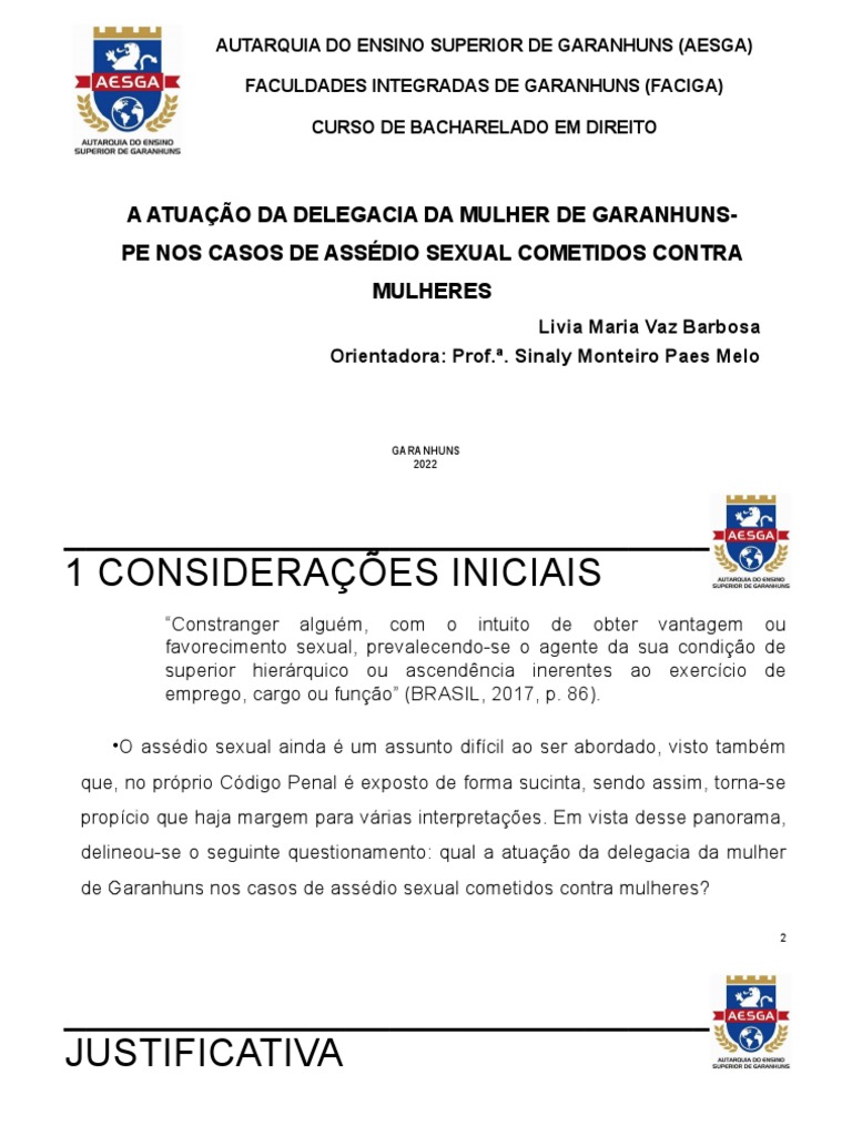 Apresentação TCC | PDF | Assédio sexual | Crimes