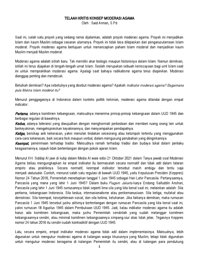 Telaah Kritis Konsep Moderasi Agama | PDF | Politik | Agama & Spiritualitas
