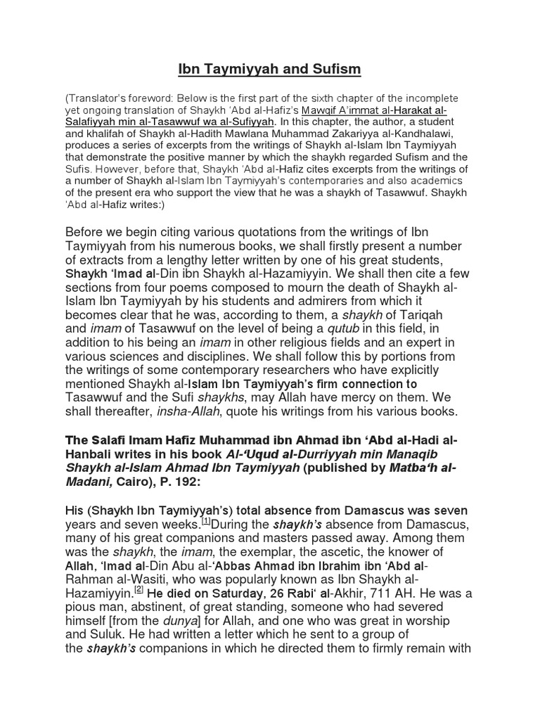 Ibn Taymiyyah and Sufism | PDF | Sufism | Salafi Movement