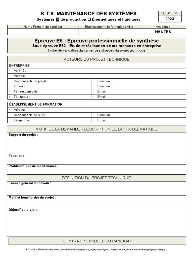 Fiche de Validation Du Cahier Des Charges E62 | PDF