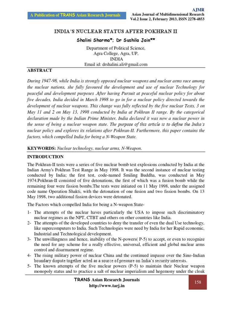 India's Nuclear Status After Pokhran II | PDF