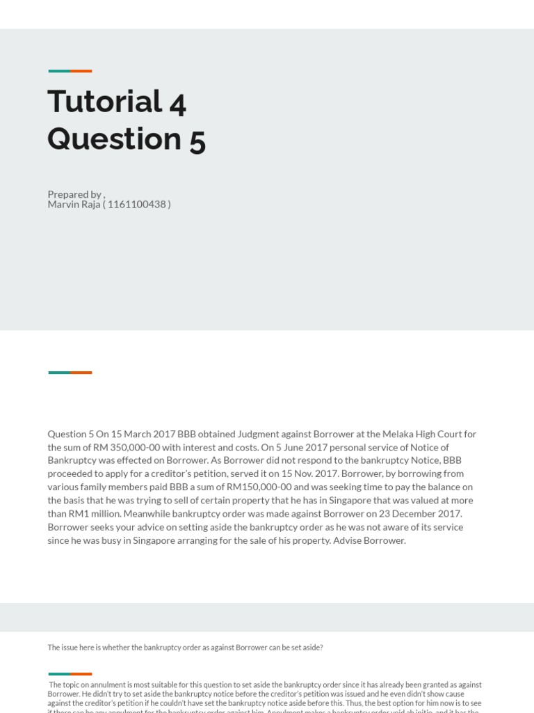Tutorial 4, Q 5 (Slides) | PDF | Bankruptcy | Debtor